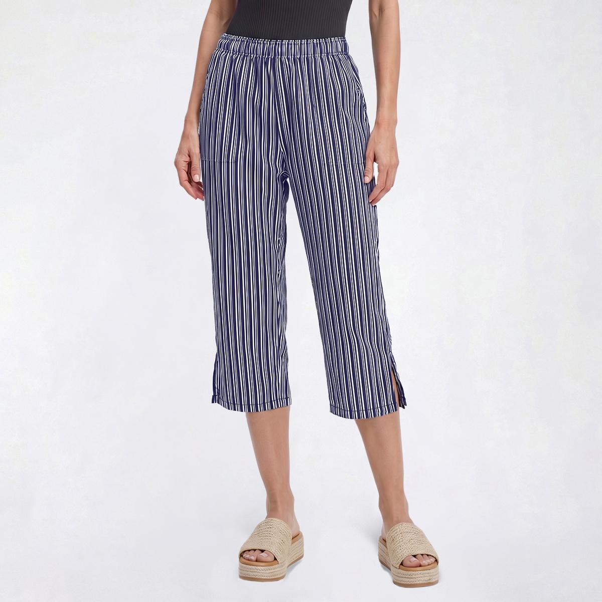 Click here for Womens Emily Daniels Pull On Stripe Capris with Si... prices
